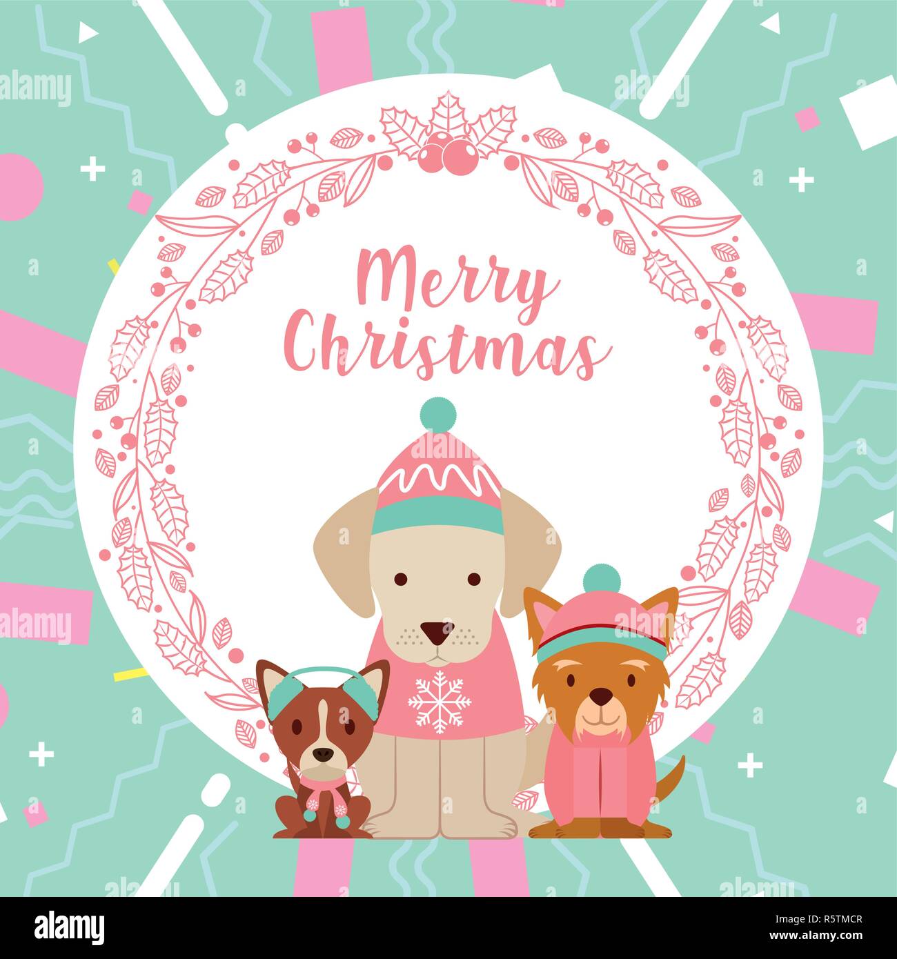 dogs merry christmas decoration label vector illustration Stock Vector ...