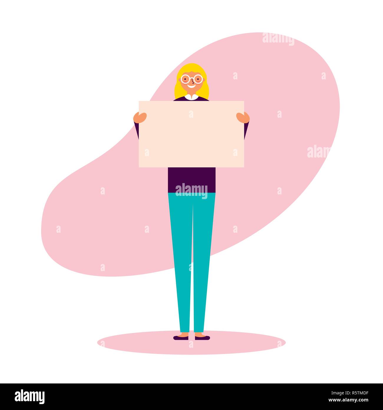 blonde girl holding banner smiling vector illustration Stock Vector ...