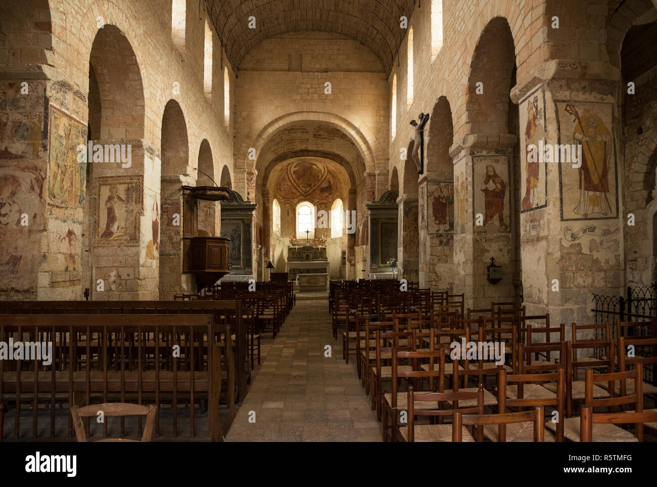 Church of St Genest, Lavardin, Vendome Region, medieval wall and mural ...