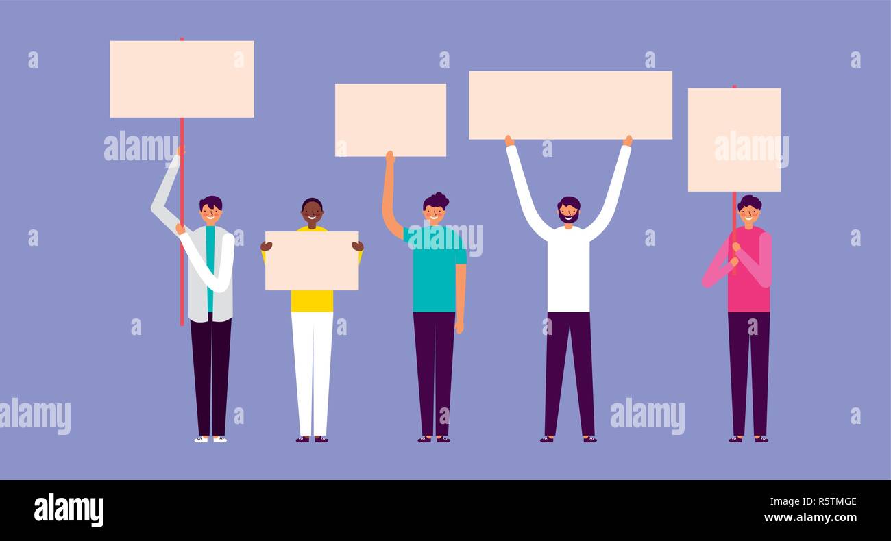 happy men smiling holding banners vector illustration Stock Vector ...