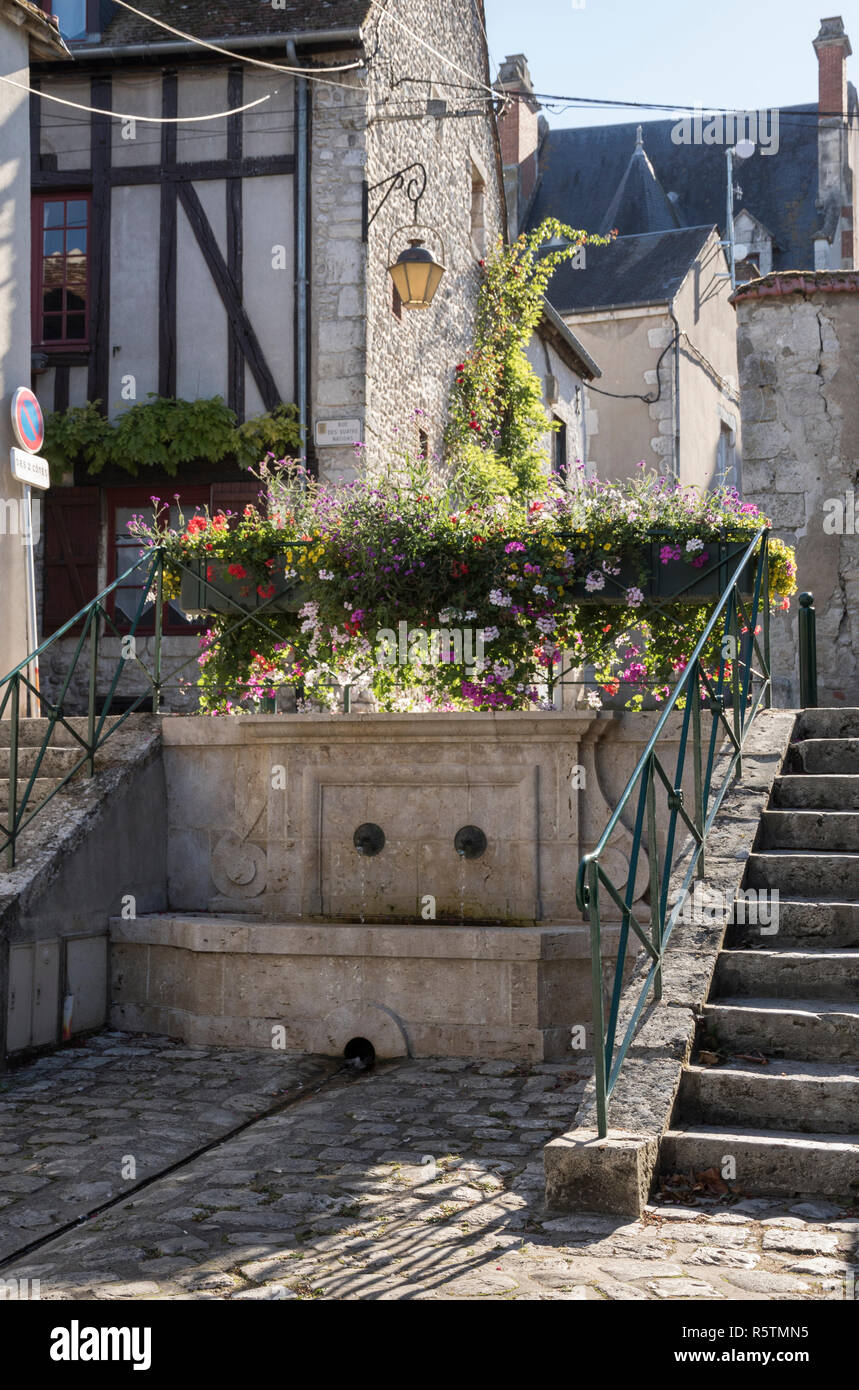 Beaugency, Loire Valley, France, village fleuri, floral decoration on ...