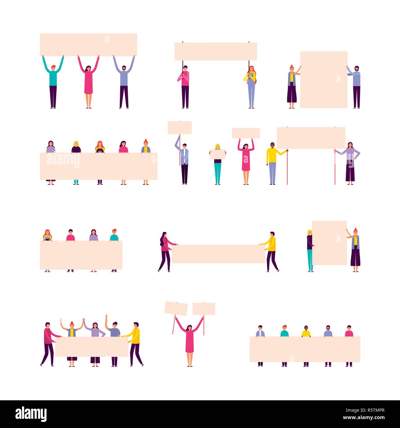 people holding banners happy enjoy vector illustration Stock Vector ...