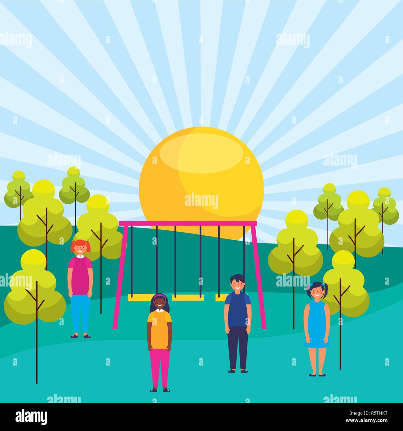outdoor park kids playing sunny day vector illustration Stock Vector ...