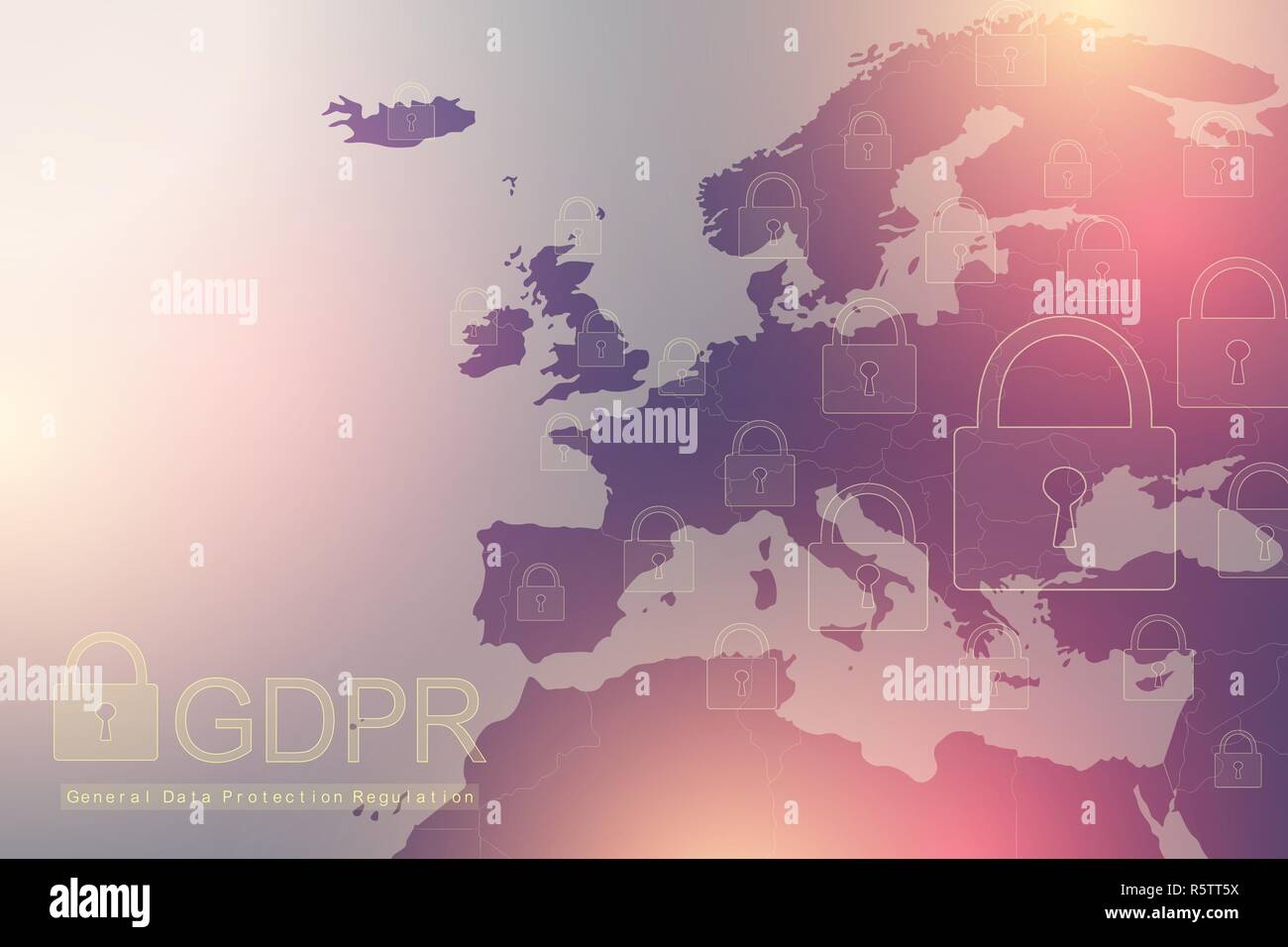 GDPR - General Data Protection Regulation. Dotted Europe map and flag ...