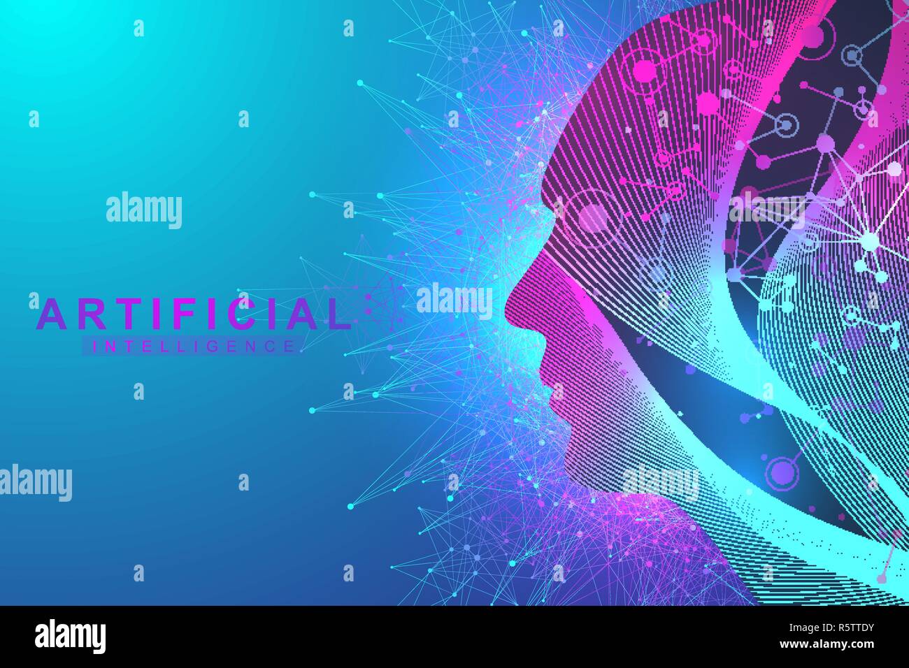 Futuristic Artificial Intelligence and Machine Learning Concept.. Human ...