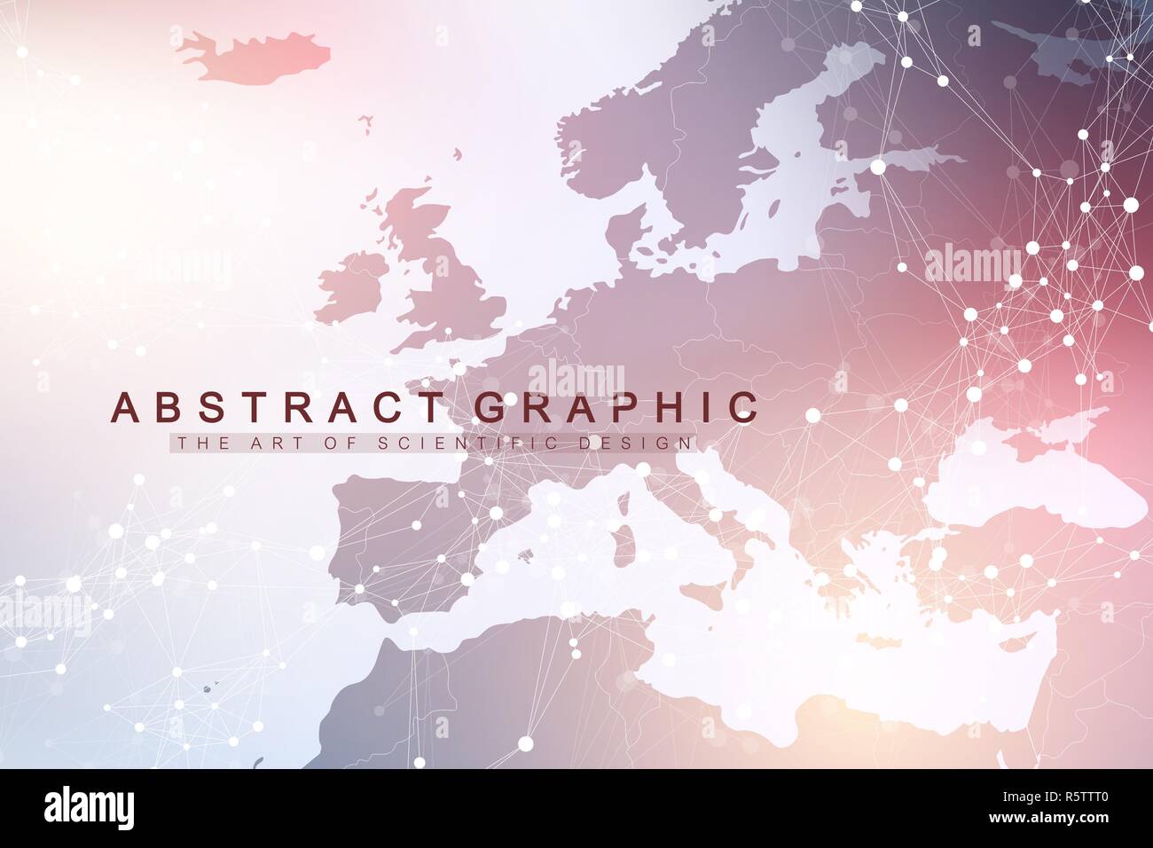 Geometric graphic background communication with Europe Map. Big data ...
