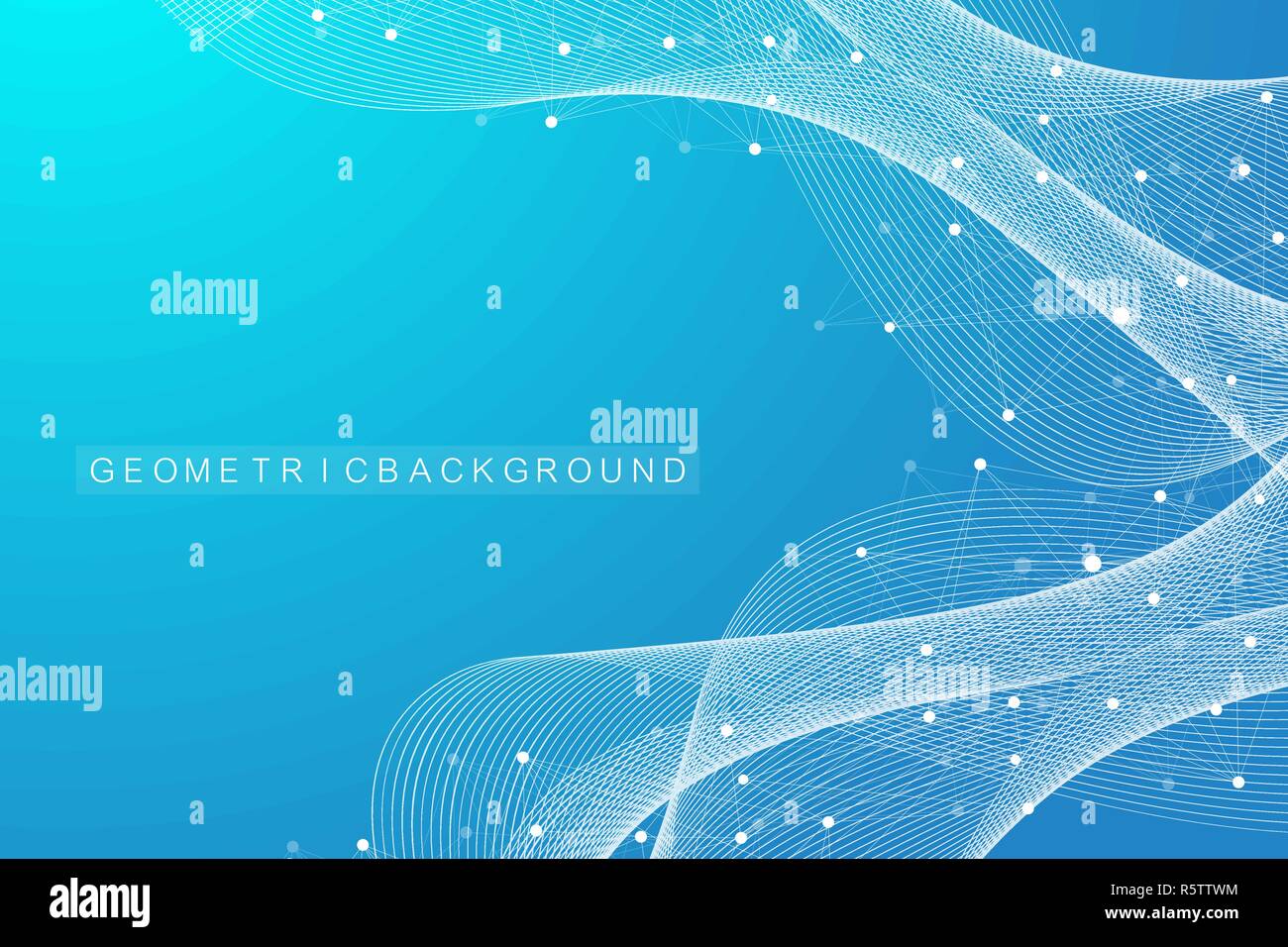 Geometric Abstract Background With Connected Lines And Dots Wave Flow Molecule And