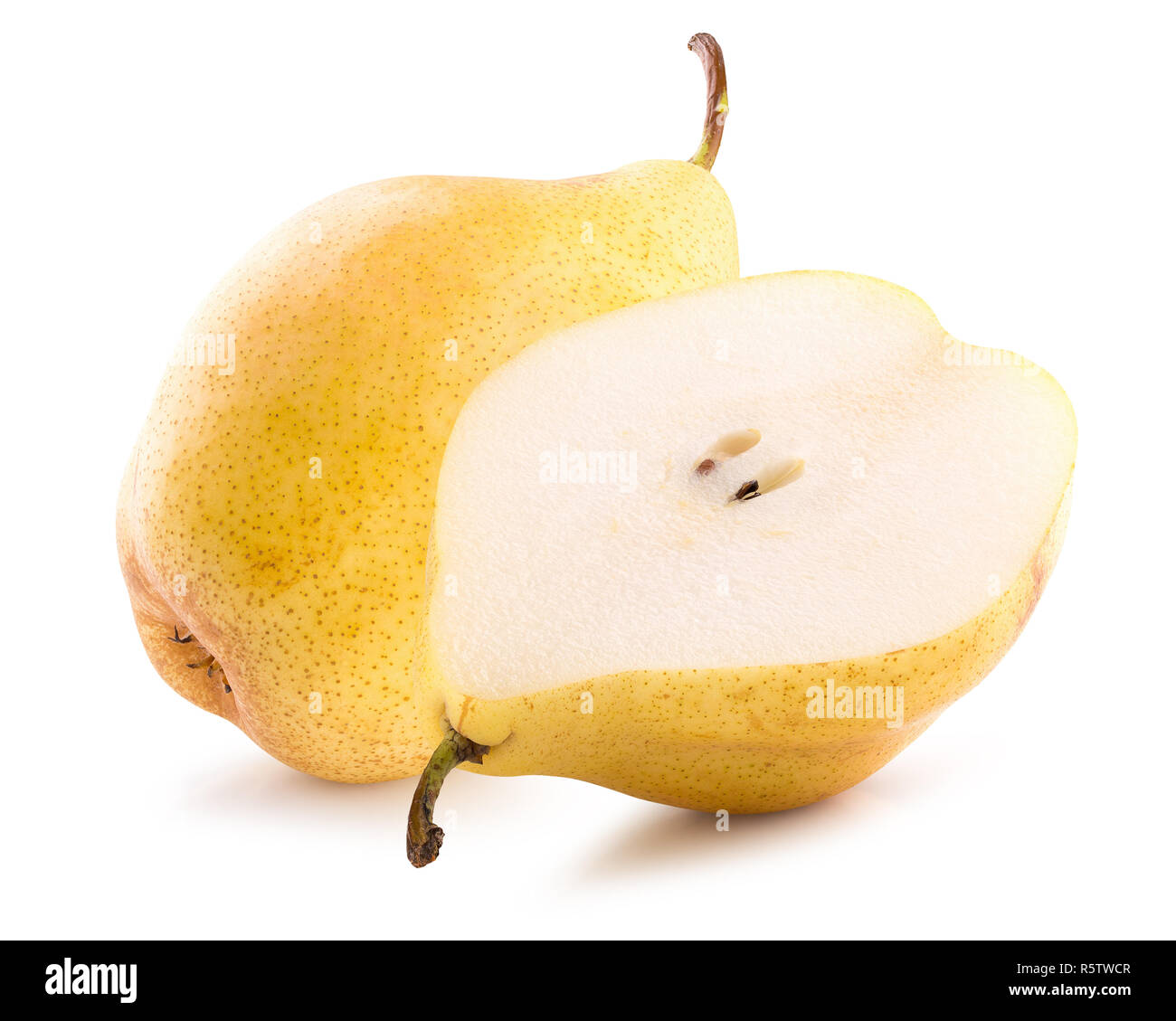 pear with half of pear isolated on a white background Stock Photo - Alamy