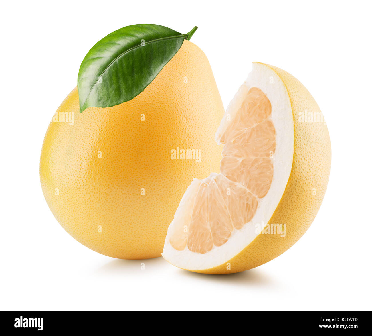 pomelo with slice isolated on a white background Stock Photo - Alamy