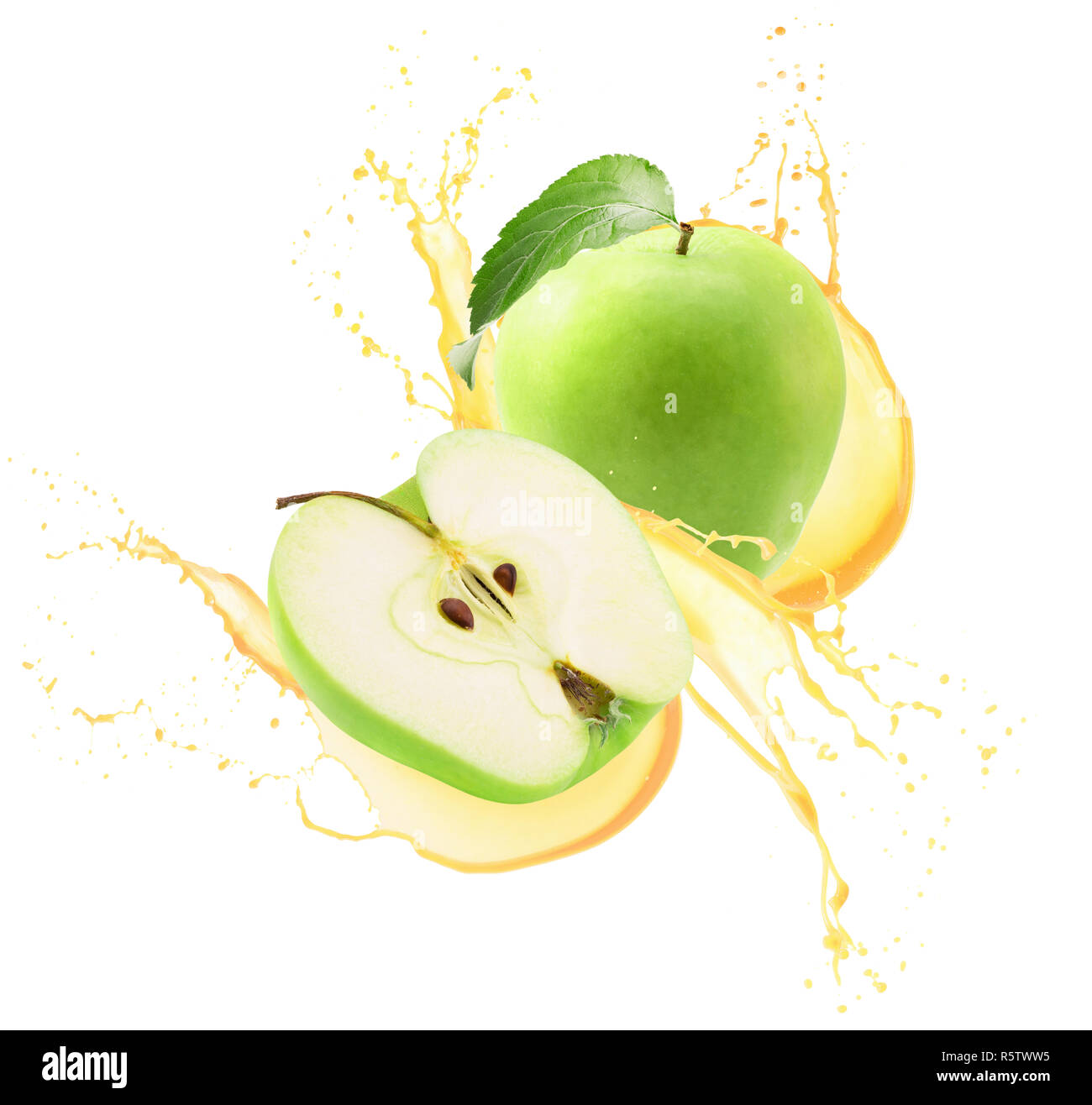 green apples in juice splash isolated on a white background Stock Photo ...