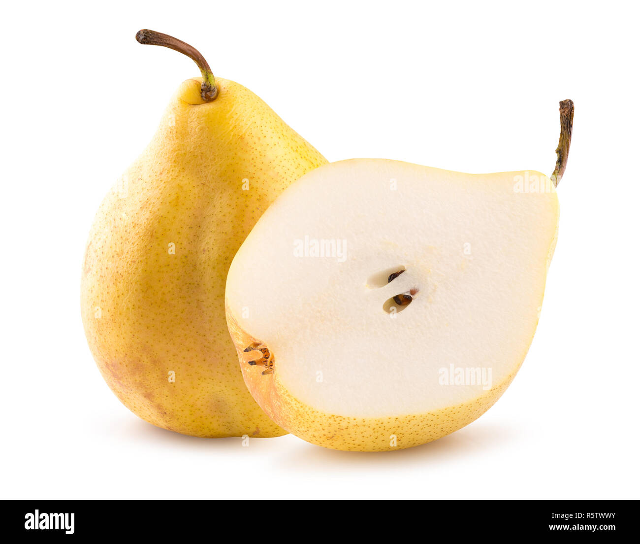 pear with half of pear isolated on a white background Stock Photo - Alamy