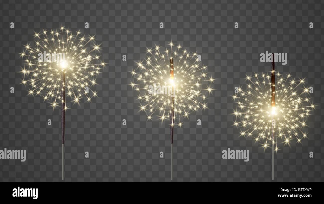 Glittering burning bengal light realistic vector set Stock Vector Image ...