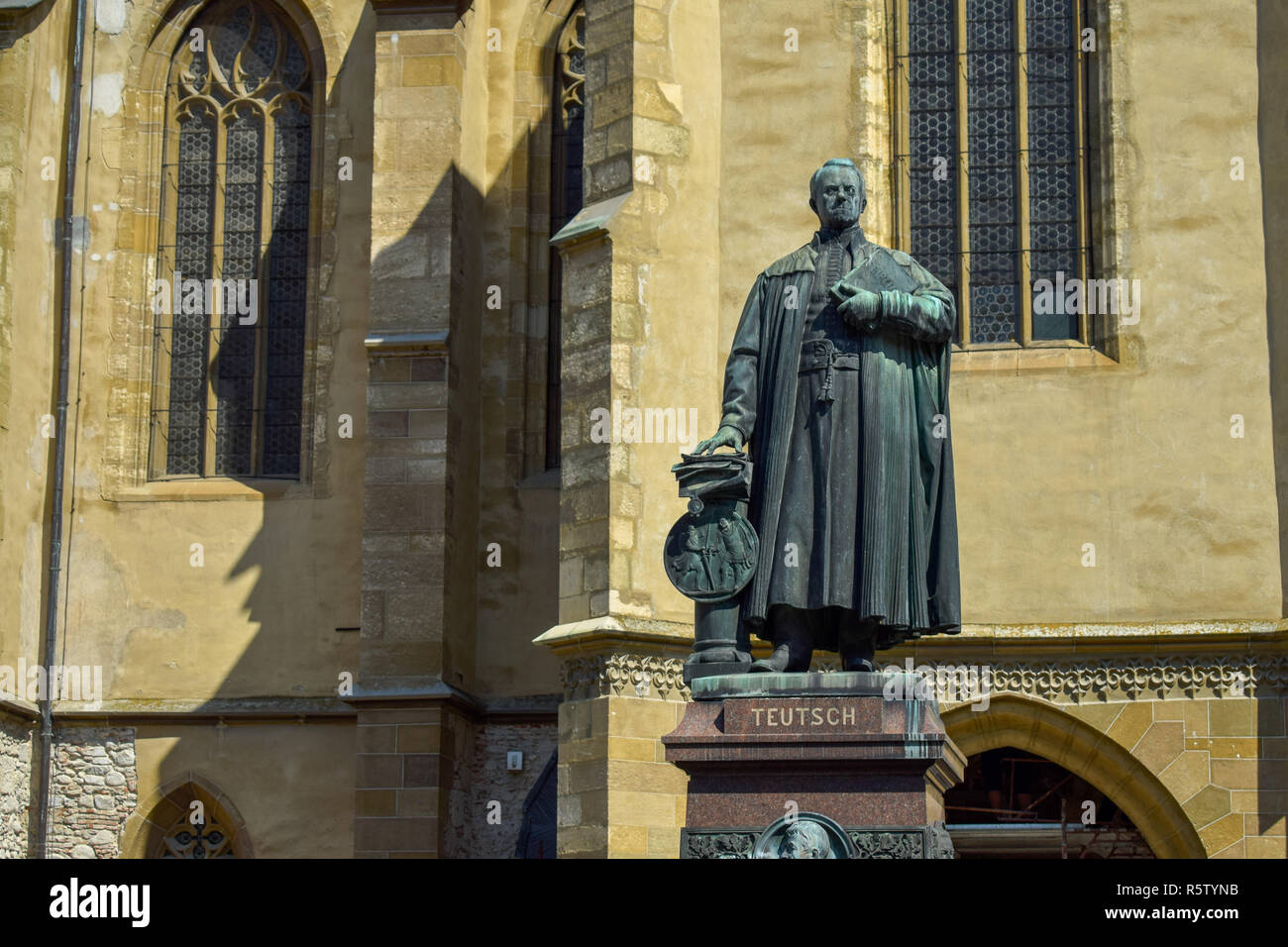 A Statue of the Lutheran Cathedral of Saint Mary, Sibiu, Romania Stock ...