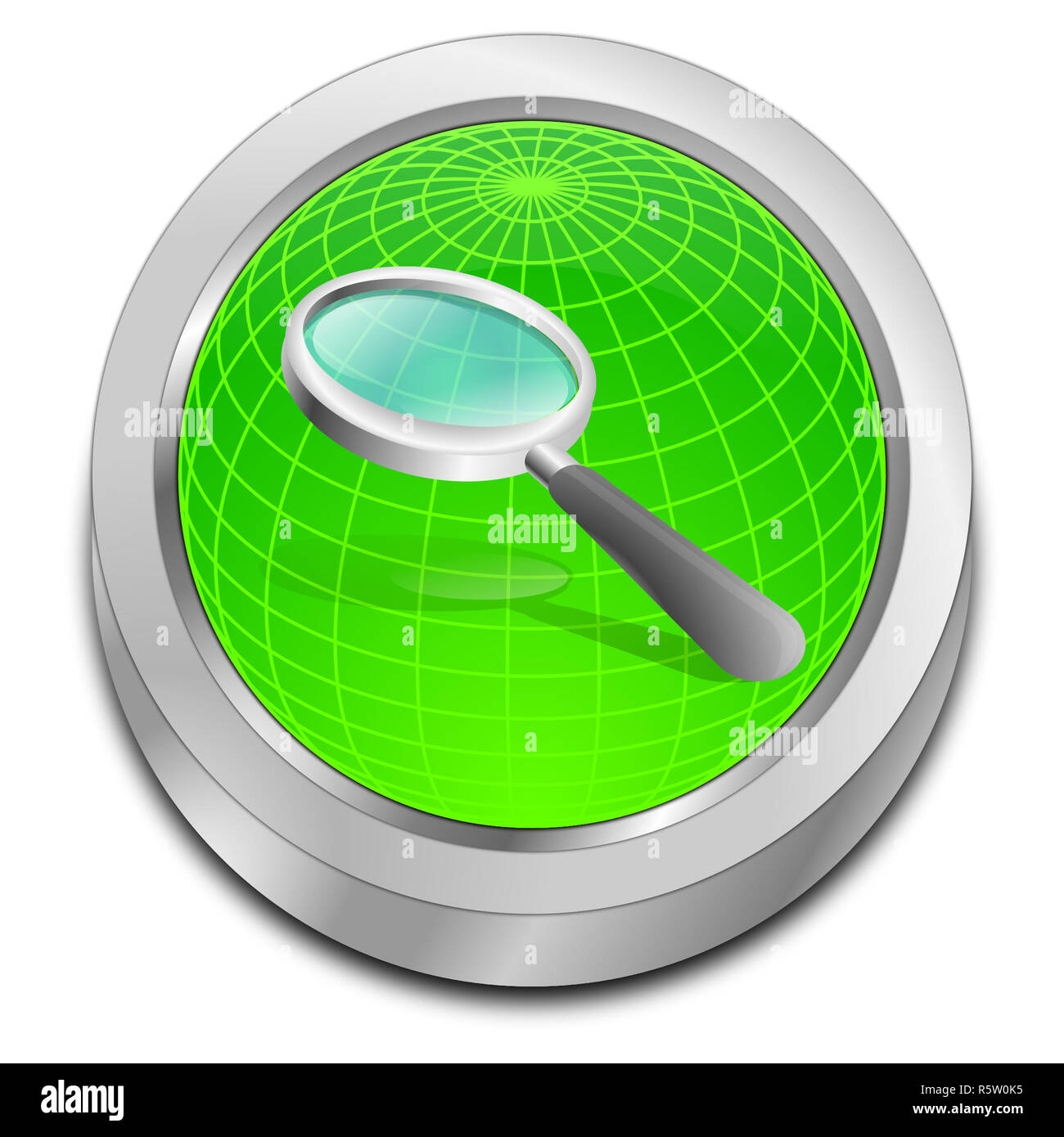 glossy green magnifying glass button - 3D illustration Stock Photo - Alamy
