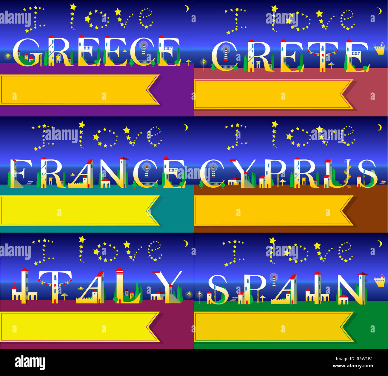 Travel cards. Artistic font. Summer night beach Stock Photo - Alamy