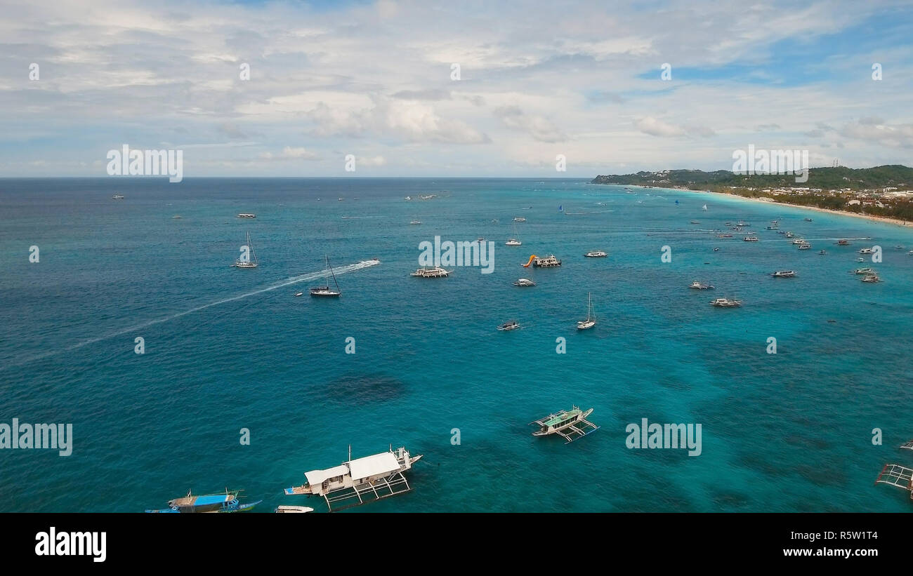 Aerial view of beautiful tropical island with white sand beach, Boracay ...