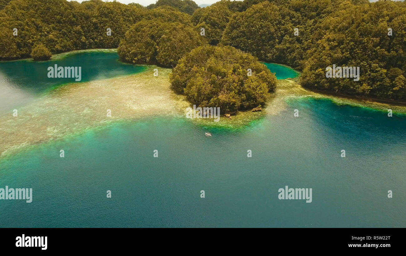 Aerial view: Bucas Grande Island, Sohoton Cove. Philippines. Tropical ...