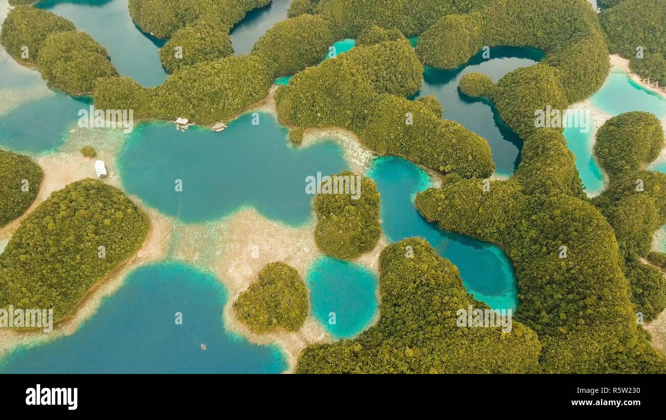 Aerial view: Bucas Grande Island, Sohoton Cove. Philippines. Tropical ...