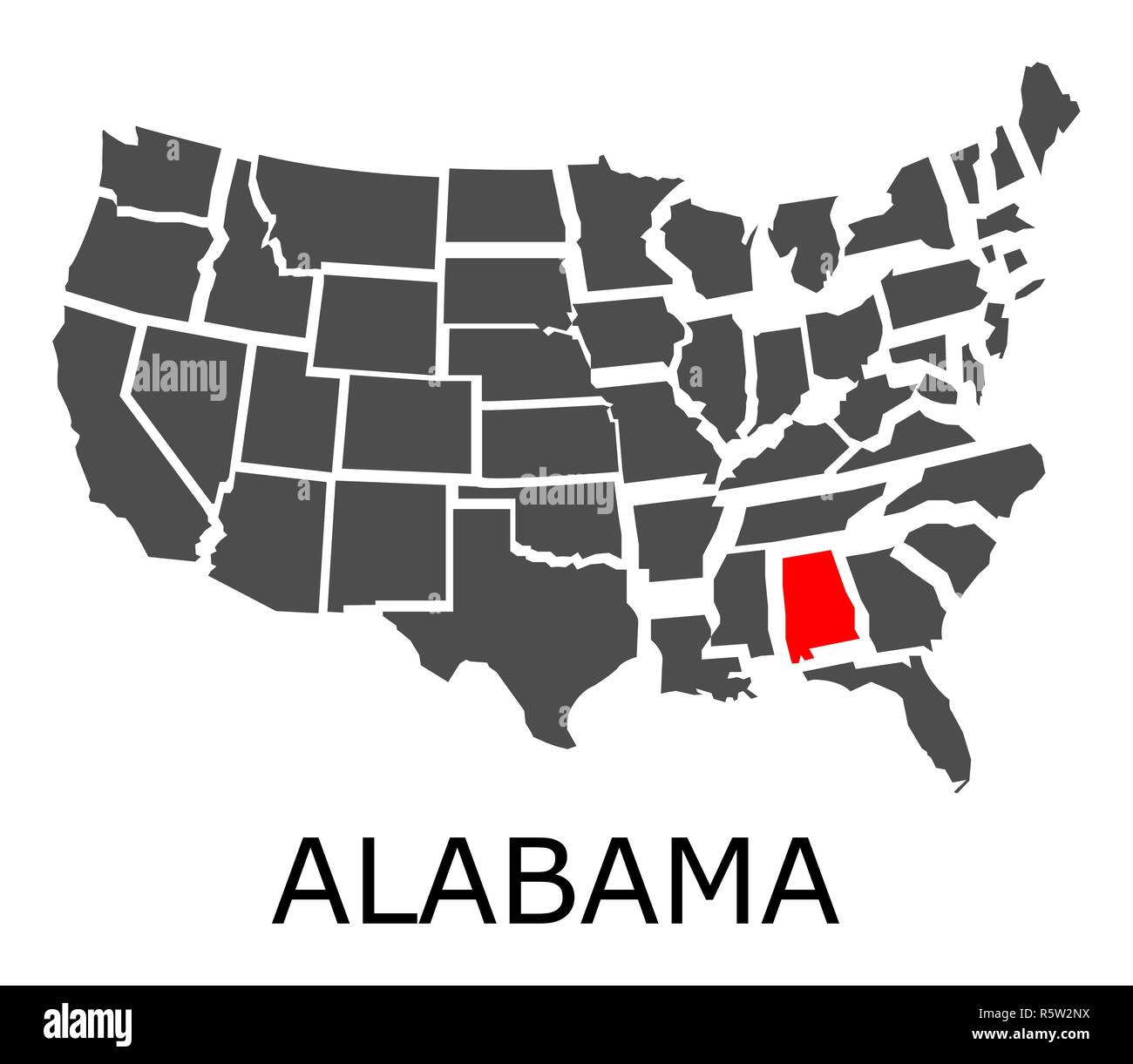 State of Alabama on map of USA Stock Photo - Alamy