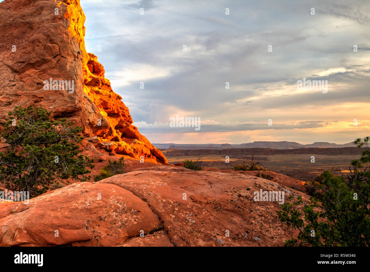 Sunset in Arches National Park, Moab,Utah,USA. Bordered by the Colorado ...