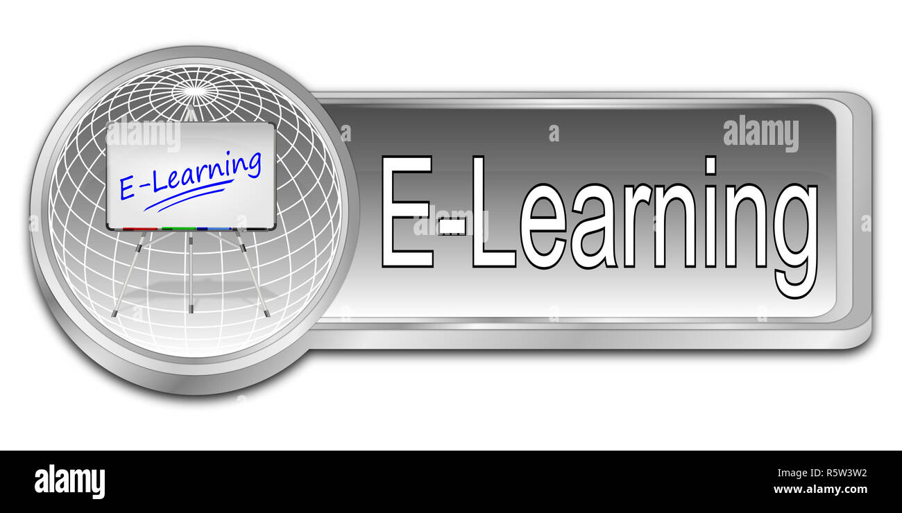 decorative silver E-Learning Button - 3D illustration Stock Photo - Alamy