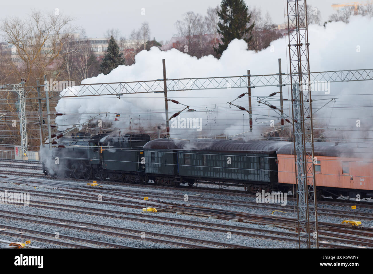 Helsinki, Finland - November 25, 2018: Steam train Ukko-Pekka going ...