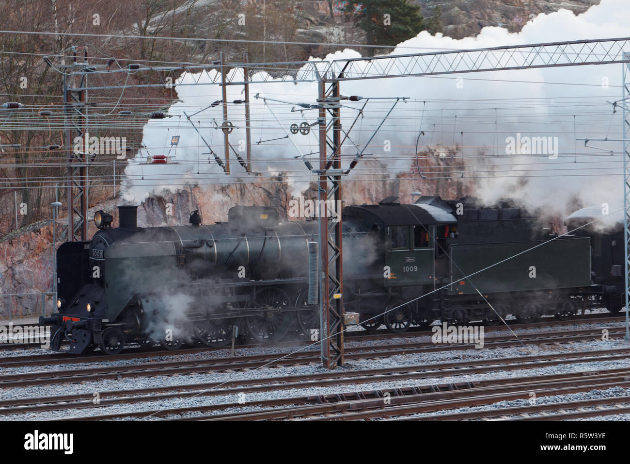 Helsinki, Finland - November 25, 2018: Steam train Ukko-Pekka going ...