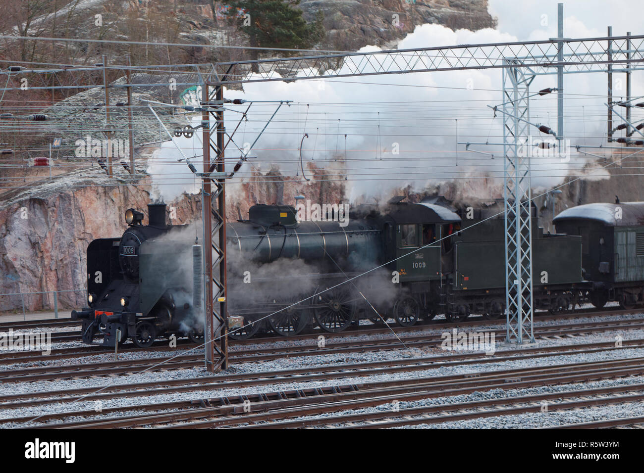 Helsinki, Finland - November 25, 2018: Steam train Ukko-Pekka going ...