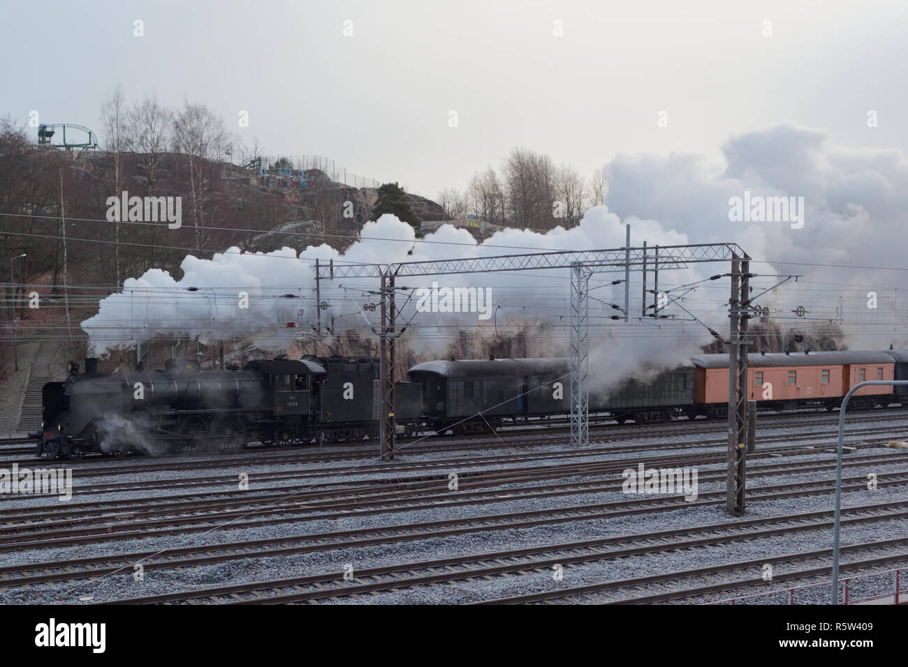Helsinki, Finland - November 25, 2018: Steam train Ukko-Pekka going ...