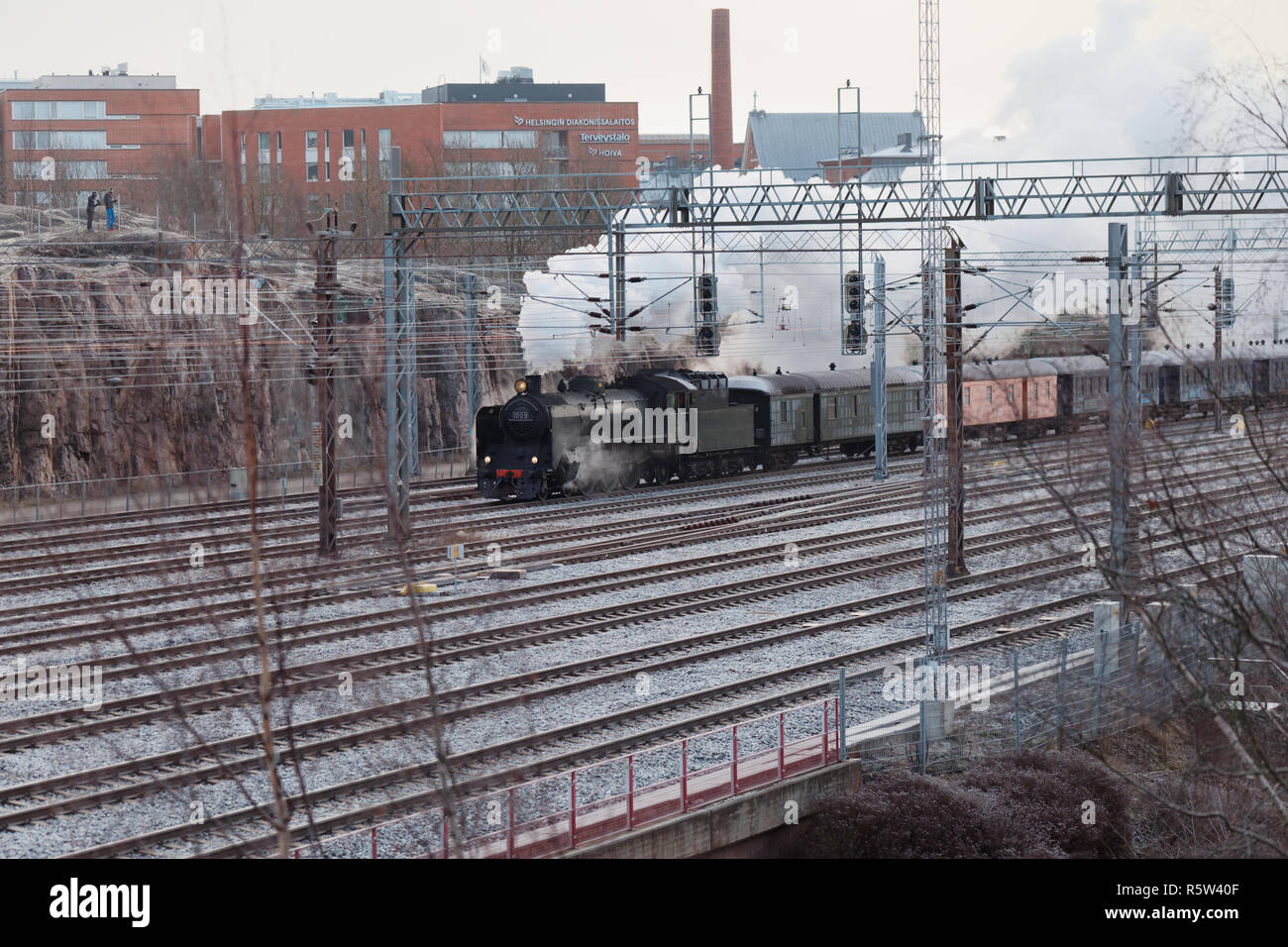 Helsinki, Finland - November 25, 2018: Steam train Ukko-Pekka going ...