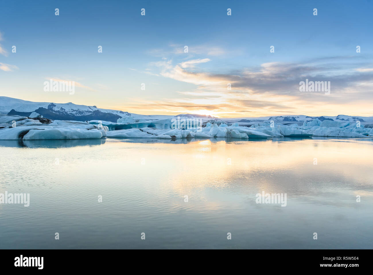 view of icebergs in glacier lagoon, Iceland, global warming concept ...