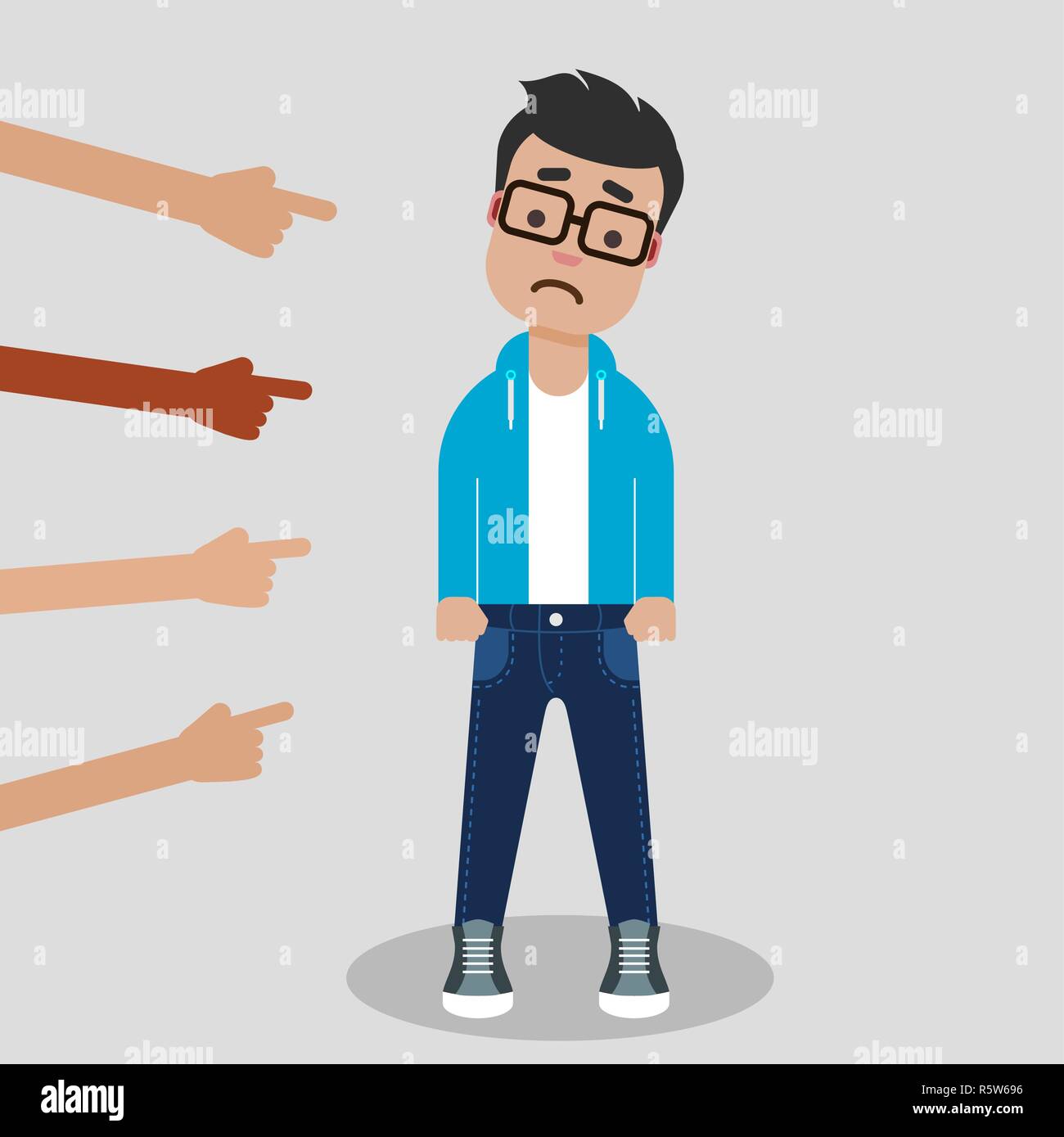 Mocking concept. People finger pointing at the young man character ...