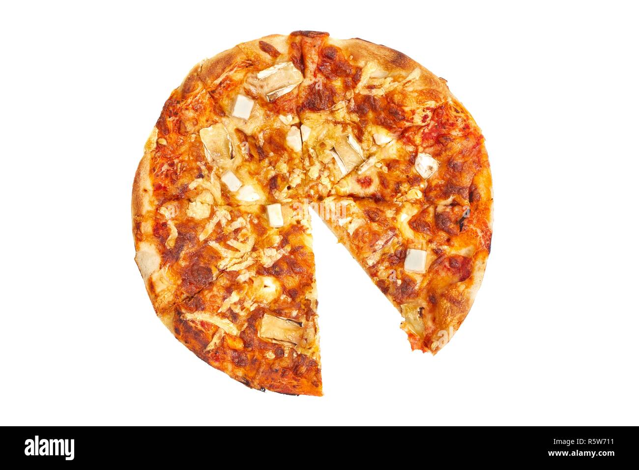 Whole pizza, one slice missing Stock Photo - Alamy