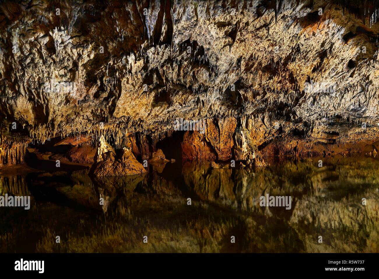 Limestone Cave with Lake Stock Photo - Alamy