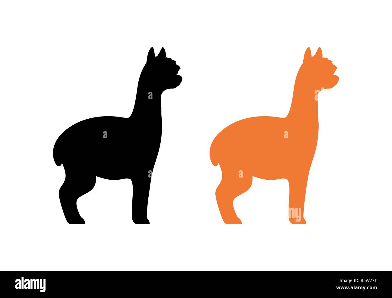 Silhouette of peruvian Alpaca in black and orange color isolated on ...