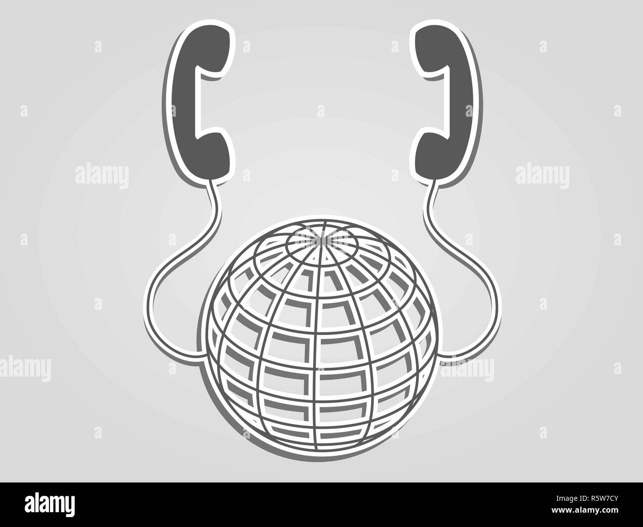 Two retro phone receivers connected to a globe. Global communication ...