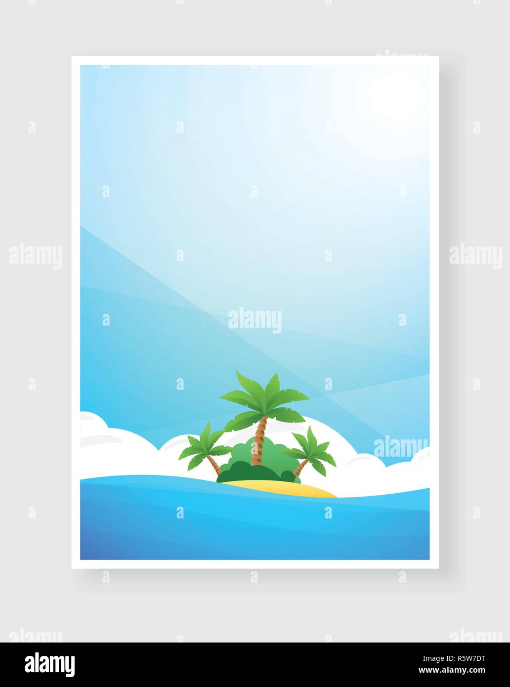 Tropical beach poster with copy space. Vector illustration with island ...