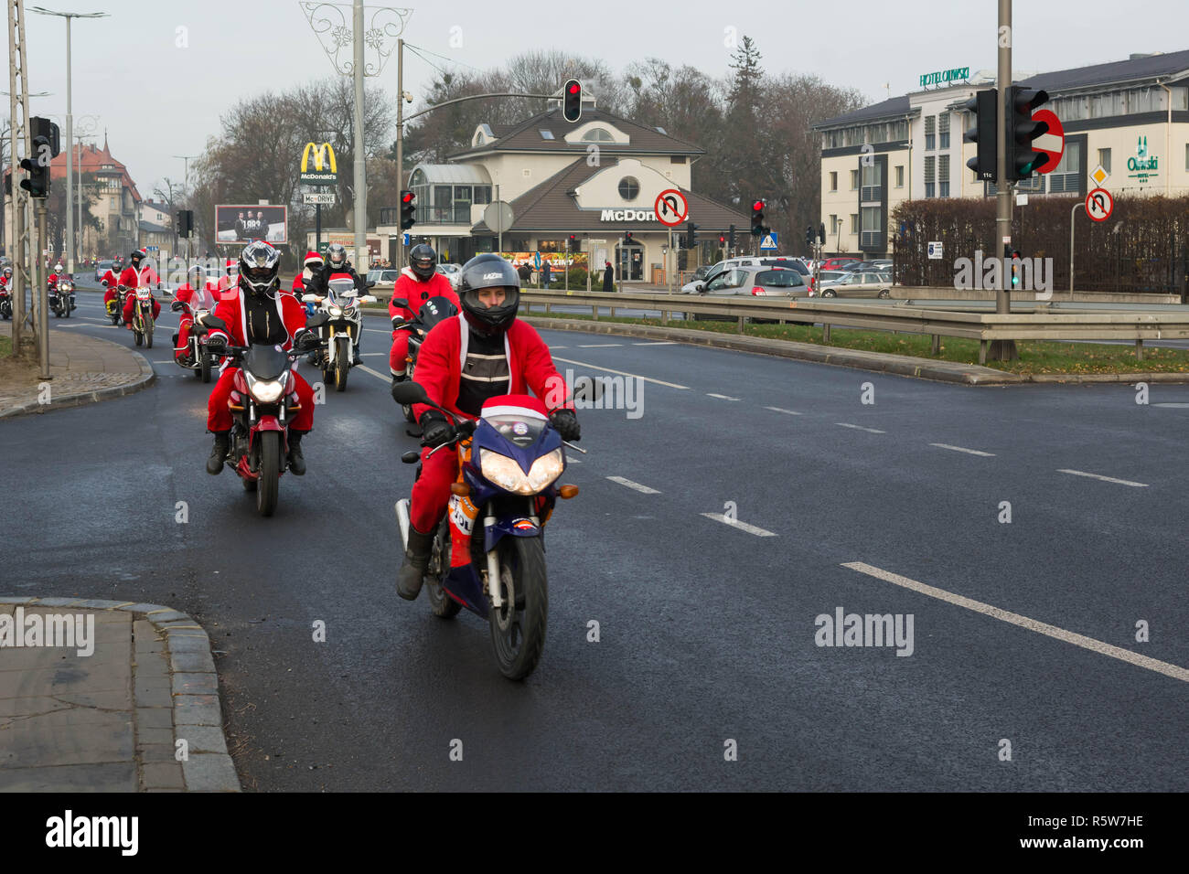 GDANSK, POLAND - 2 December, 2018: Christmas parade of Santa Clauses ...