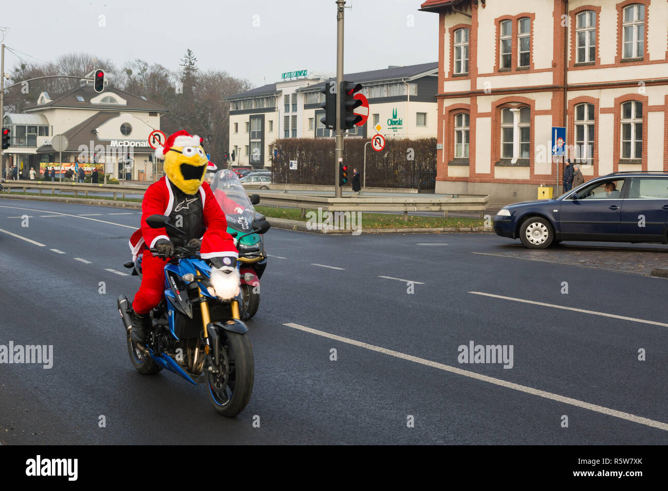 GDANSK, POLAND - 2 December, 2018: Christmas parade of Santa Clauses ...