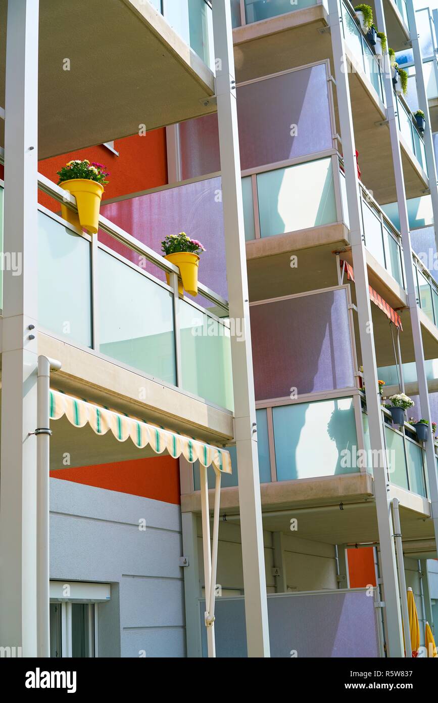 colorful balcony facade in the city center of magdeburg Stock Photo - Alamy