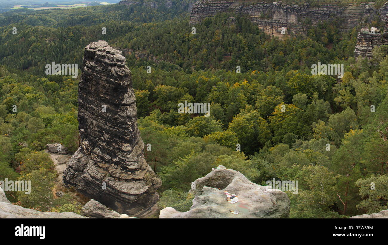 landscape at prebischtor in the bohemian switzerland in the czech ...
