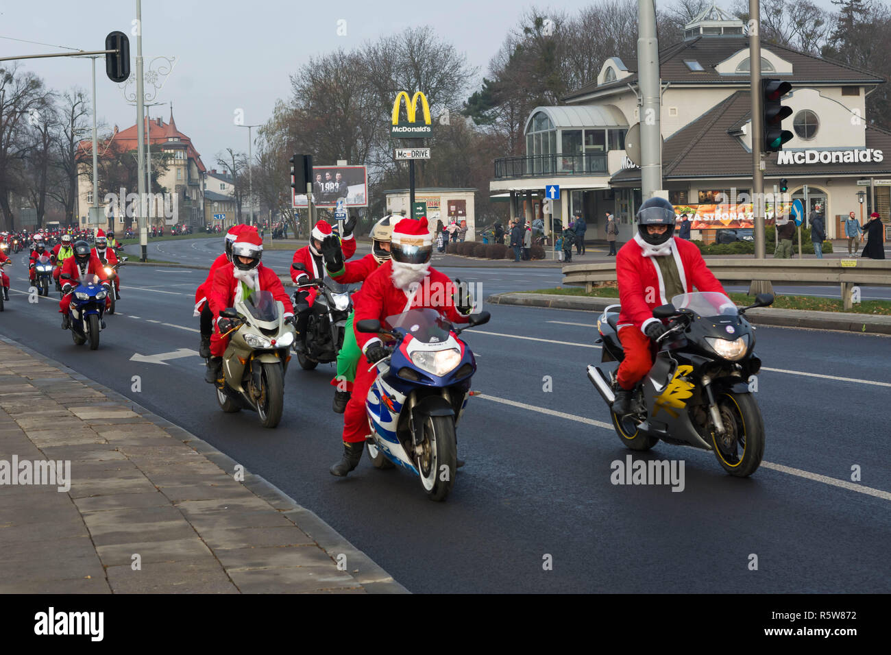 GDANSK, POLAND - 2 December, 2018: Christmas parade of Santa Clauses ...