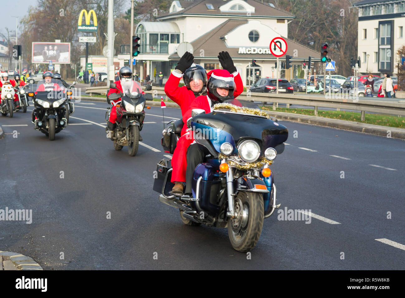 GDANSK, POLAND - 2 December, 2018: Christmas parade of Santa Clauses ...