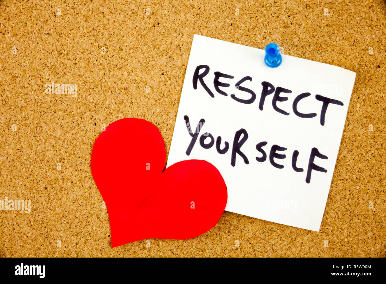 The phrase Respect Yourself in red text on a lined index card pinned to ...