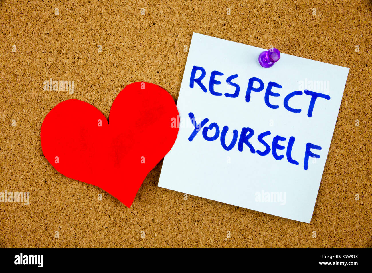 The phrase Respect Yourself in red text on a lined index card pinned to ...