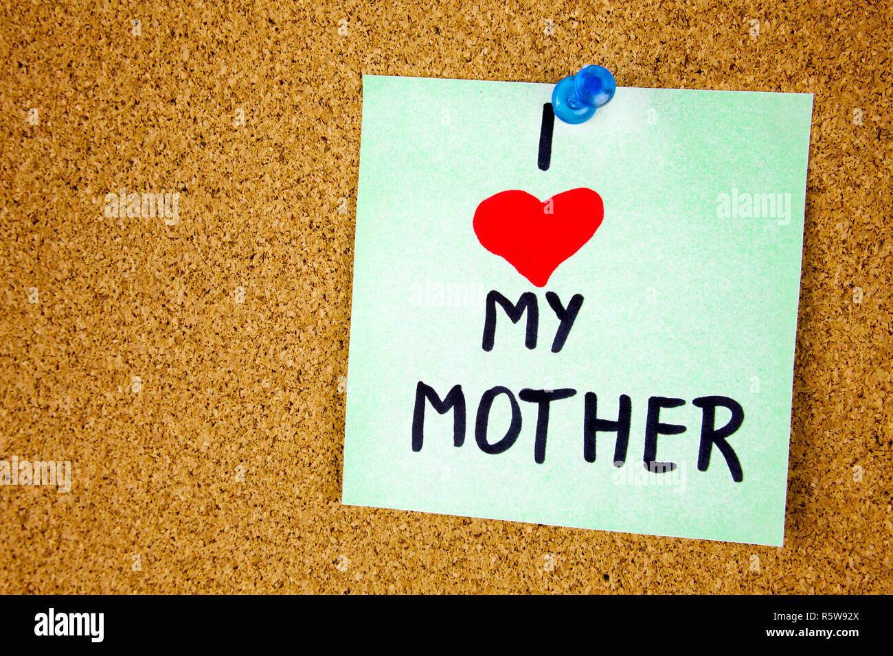 Note with I love my mother, Note with I love my mom and red heart on ...