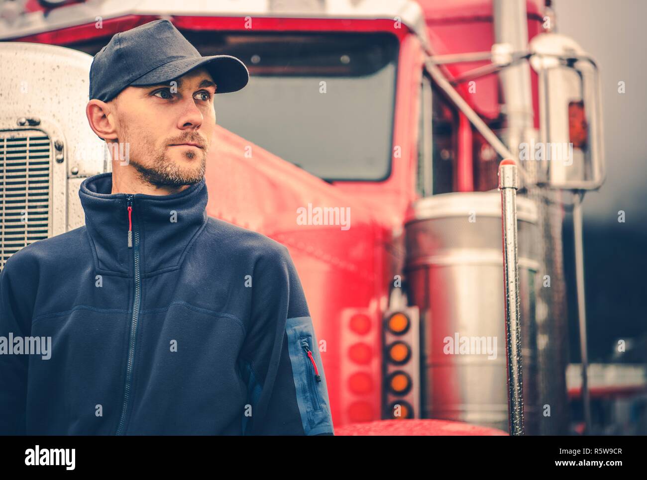 Caucasian trucker driving semi truck hi-res stock photography and ...
