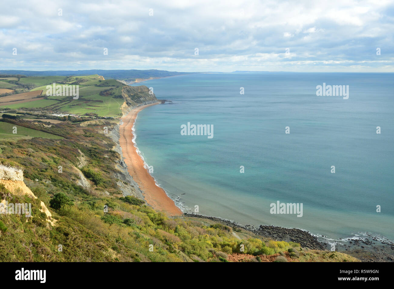 Scenic view of the Dorset coastline around the Seatown area Stock Photo ...