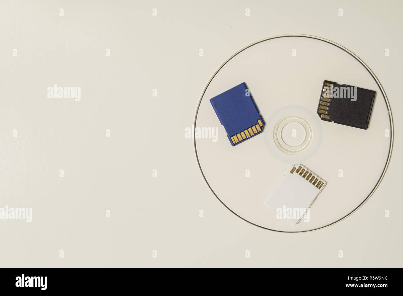 Memory card and digital disc isolated on white background. copy space ...