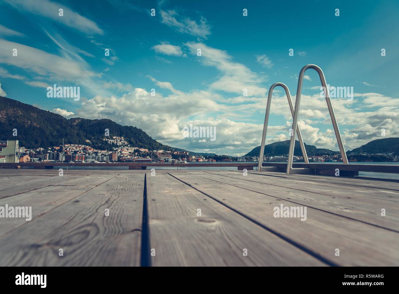 Wooden Deck with Cityscape Vista in the Bergen, Norway Stock Photo - Alamy